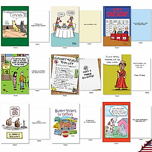 NobleWorks - 36 Assorted Funny Birthday Cards Bulk Box Set with Envelopes (36 Designs, 1 Each) Mixed Humor Greeting Card Variety Pack for Men and Women - Cartoon Party AC9374BDG-B1x36