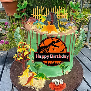 46 PCS Dinosaur Toy Model Trees Set Dinosaur Cake Toppers Dinosaur Figures Cake Decoration for Boy Girl Birthday Baby Shower Theme Party Favors Supplies