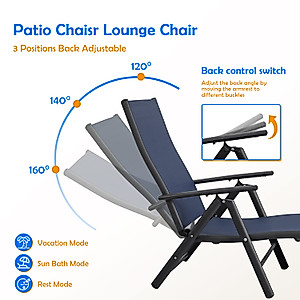 Devoko Patio Lounge Chairs Outdoor Chaise Lounge Beach Pool Side Folding Recliner Adjustable Lounge Chair Set of 2 (Blue)