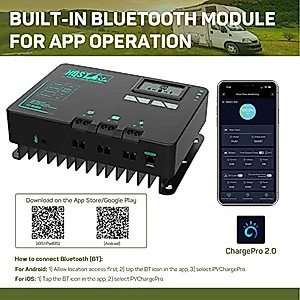 HQST MPPT Solar Charge Controller 40 Amp Negative Grounded Controller with Bluetooth LCD Display, 12V/24V DC Input Solar Panel Regulator for Gel Sealed Flooded and Lithium Battery