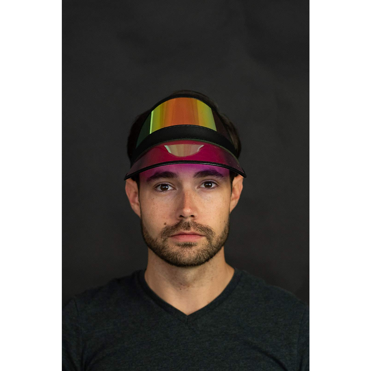 Nicky Bigs Novelties Clear Holographic Iridescent Mirrored Metallic Colored Plastic Sun Visor Tennis Beach Vegas Dealer Golf Hat, Oil Slick