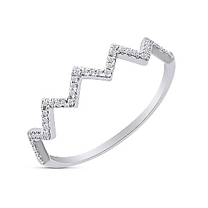 Round Cut White Natural Diamond Zig Zag Engagement Band Ring For Women In 14K White Gold Over Sterling Silver Jewelry (Clarity : I2-I3,Color : I-J, 0.08 Cttw) Ring Size-5