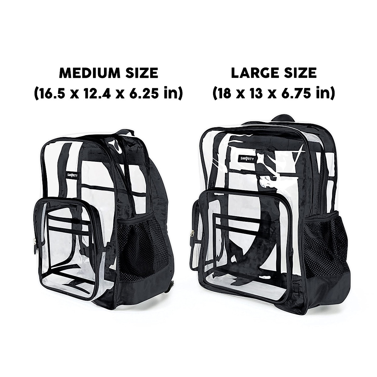 SMARTY Large Heavy Duty Clear Backpack V6 Durable Transparent See Through Bag (Black)