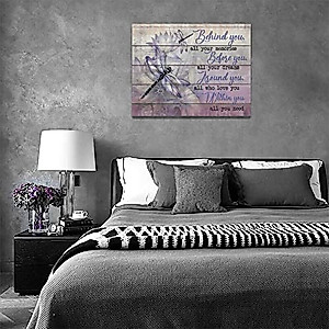 Purple Dragonfly wall art Inspirational Quotes Wall Decor Gift for Daughter Farmhouse Canvas Prints Rustic Dragonfly Country Painting Pictures Motivational Framed Artwork for Home Living Room Bedroom Bathroom 16"x12"