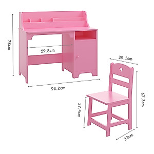 GarveeHome Kids Desk and Chair Set,Study Desk for Kids with Hutch, Storage Cabinet, Wooden Children Study Table, Student Writing Desk Computer Workstation for Kids Bedroom & Study Room,White