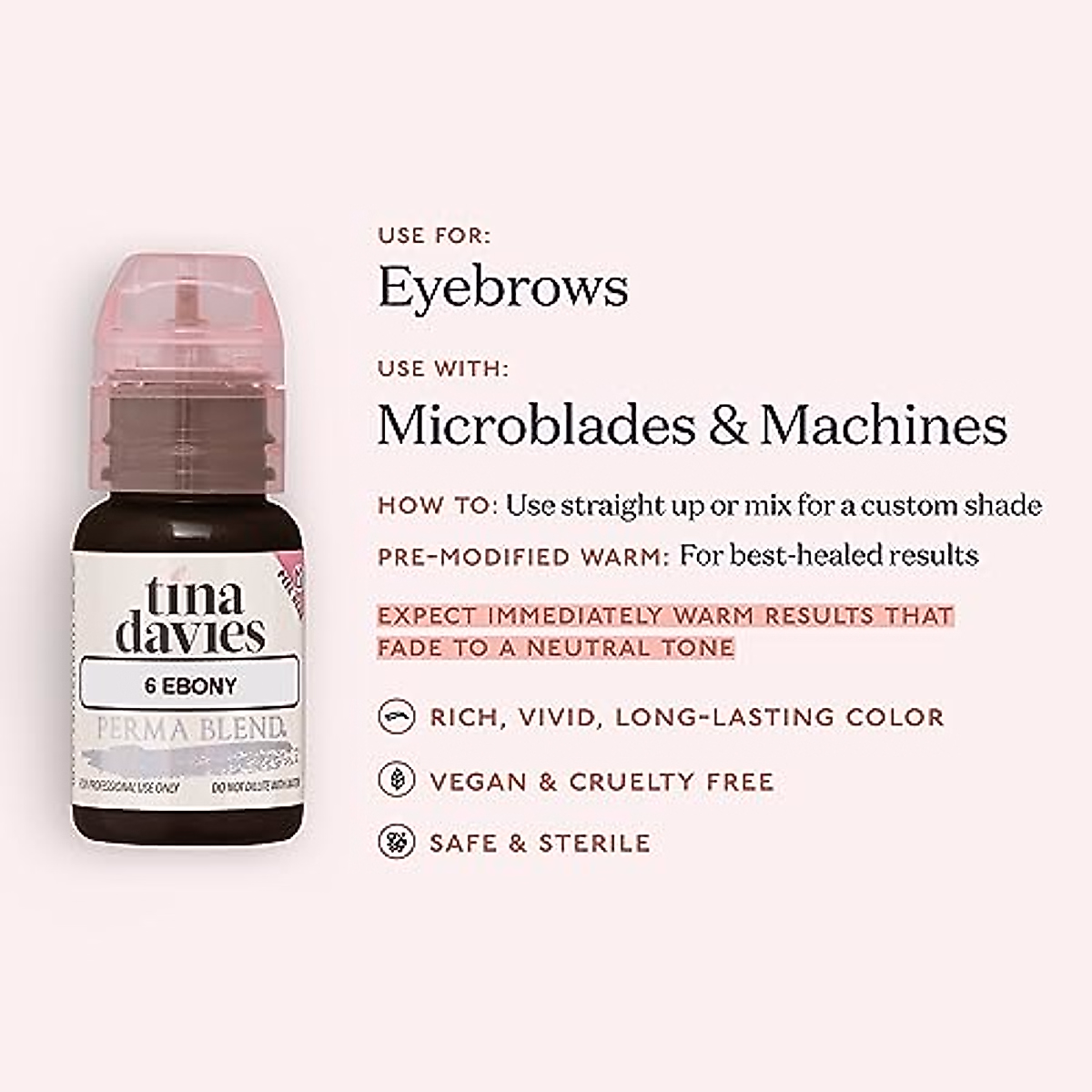 Tina Davies Professional X Perma Blend Brow Pigment - Permanent Eyebrow Makeup - Colours Heal True to Tone - High Retention - Ebony, 1/2oz