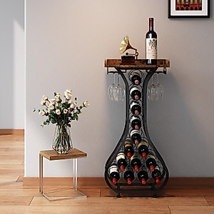 14 Bottles Wine Rack Console Table Freestanding Floor Wine Storage Organizer with Glass Holder Adjustable Feet Wood Top 35.4" H