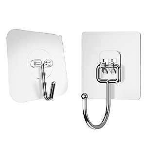 GLUIT Adhesive Hooks Medium 12 Pack and Large 6 Pack for Hanging Heavy Duty Wall Hooks 22 lbs Self Adhesive Towel Hook Waterproof Transparent Hooks for Keys Bathroom Shower Outdoor Kitchen