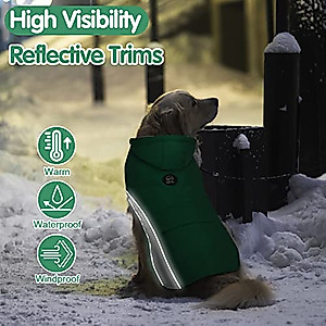 EMUST Dog Cold Weather Coat, Waterproof Dog Jackets for Large Dogs with Reflective Strip, Cozy Large Dog Coats for Winter, Thick Windproof Dog Winter Clothes for Puppy, L/Green