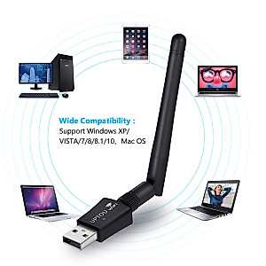 UPTOU 600Mbps USB WiFi Adapter,Dual Band 2.4/5GHz 802.11 ac Wireless Network Adapter for PC,2dBi Antenna WiFi Dongle Supports Windows 10/8/8.1/7/Vista/XP,Mac OS