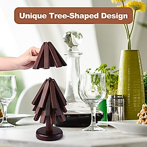 Fzaqwen Wooden Trivets for Hot Dishes - 4 Walnut Wood Trivet Tree Shape Table Insulation Mat Set for Hot Pots and Pans Collapsible Coasters Heat Resistant Pads for Kitchen Counter Walnut Wood