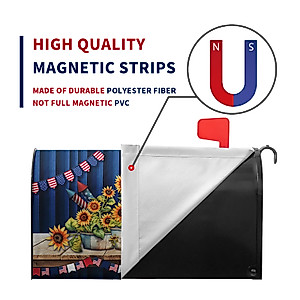 Dacawin Summer Sunflower Magnetic Mailbox Covers Blue Floral Patriotic American Flag Mailbox Post Cover July 4th Flower Mailbox Decor Waterproof Mailbox Wraps Standard Size 21X18 Inch