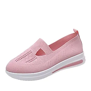 MIYYO Women's Casual Sneakers Slip-on Walking Shoes Fashion Hollow Sneaker Summer Breathable Knit Mesh Running Shoes Lightweight Comfortable Soft Sole Orthopedic Shoes (Color : Pink, Size : 10)