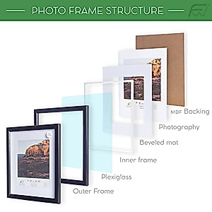 FrameWorks 2-Pack 1 3/8" Thick Black Wooden Shadow Box Picture Frames 18” x 24” with Removable White Mat to 12" x 18" Photo