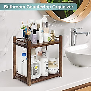 Tokokimo 2 Tier Bathroom Organizer Countertop, Acacia Wood Counter Organizer Shelf for Perfume, Kitchen Spice Rack, Counter Trays Vanity Organizer, Bathroom Counter Organizer, Bathroom Storage Shelf