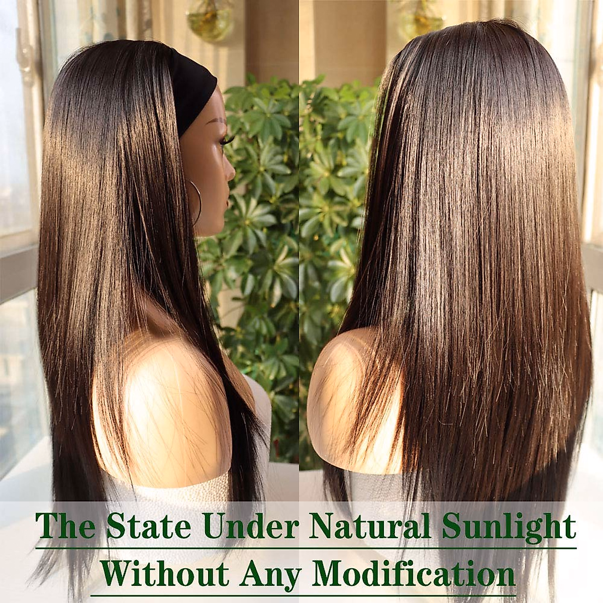 G&T Headband Wig for Women Black Straight Synthetic Headband Wig Glueless Heat Resistant Natutal Looking for Daily Party Use 24 Inch