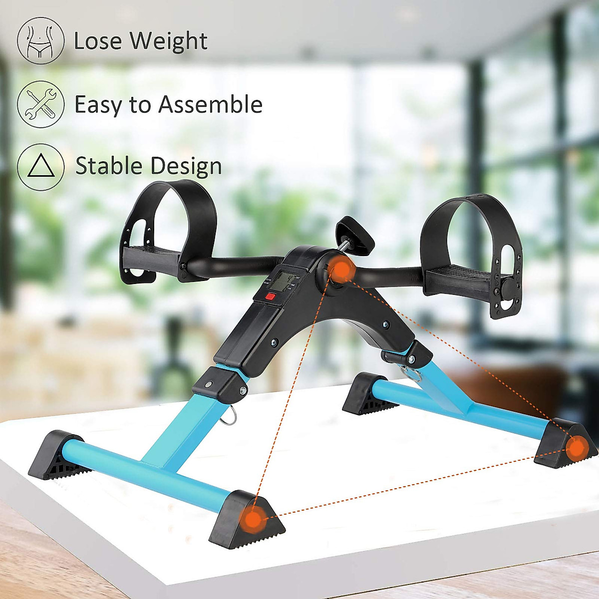 IPKIG Under Desk Bike Pedal Exerciser for Arm/Leg Fitness Folding Mini Exercise Bike Portable Home Desk Cycle (Blue)