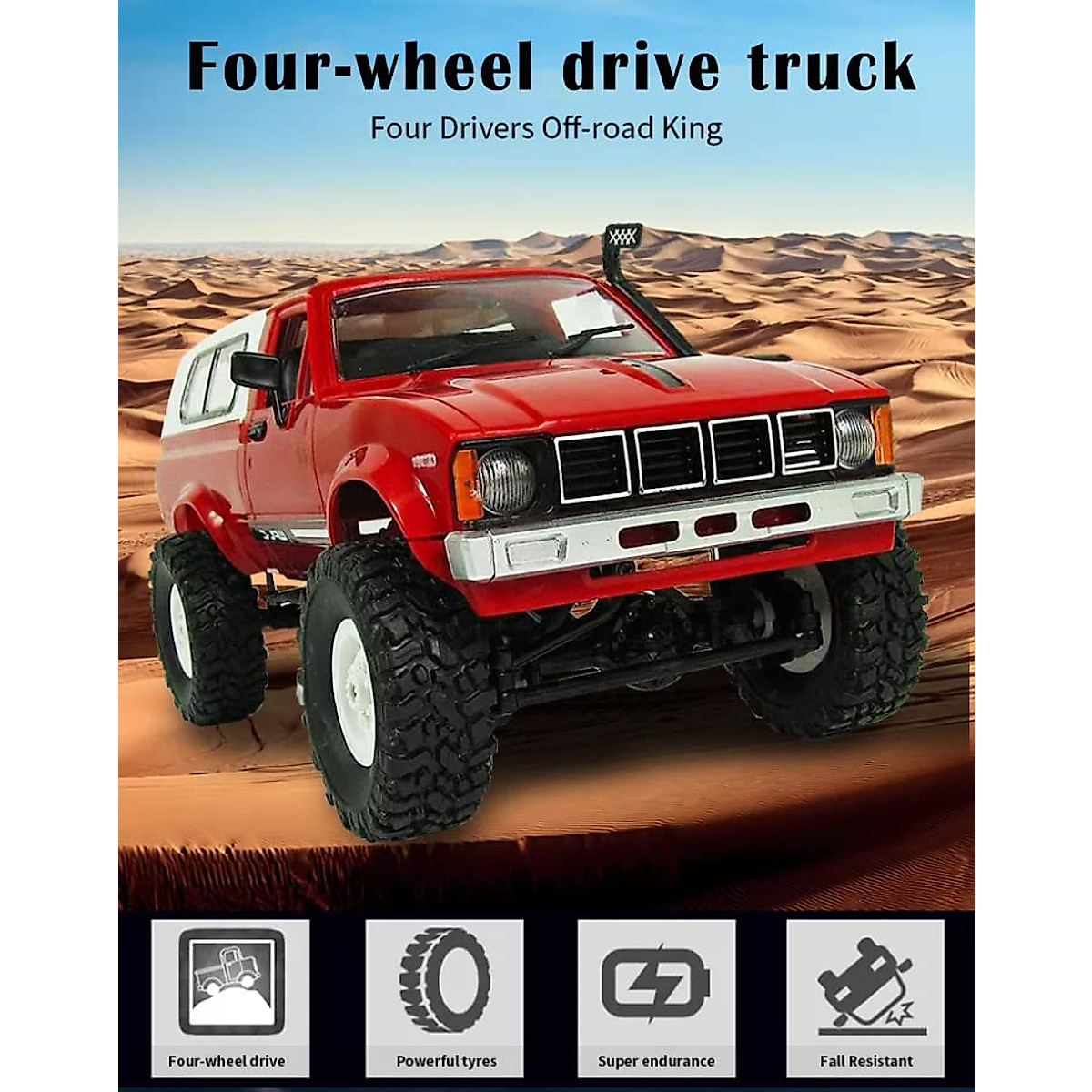 The perseids RC Rock Crawler RC Trucks 4x4 Pickup 1:16 Remote Control Car 2.4G Off-Road RC Crawler Semi Truck and Trailer All Terrain RTR Racing Vehicles Pickup with 2 Batteries (WPL C24)