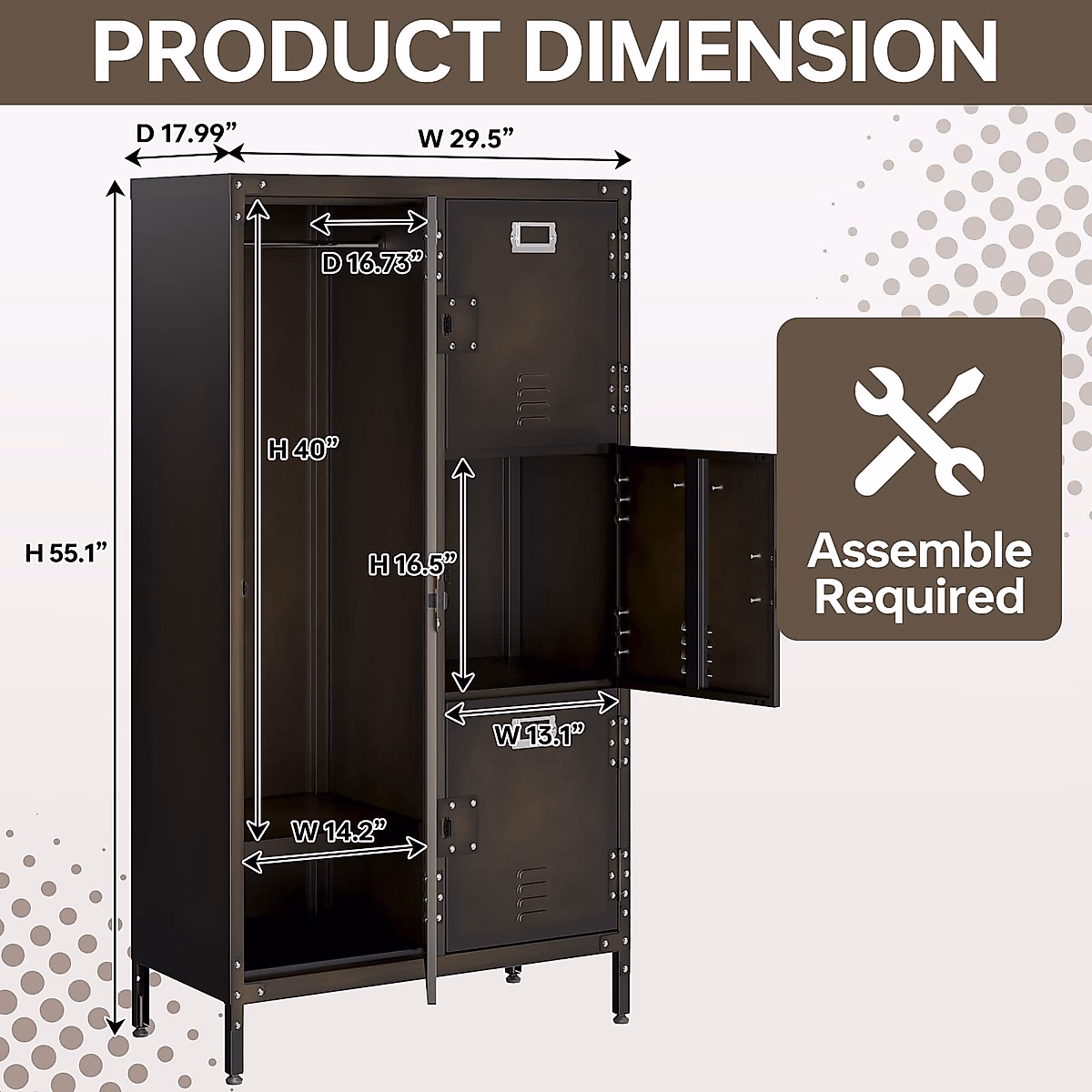 MIIIKO Steel Wardrobe Cabinet Locker, Rustic Metal Storage Cabinet with Shelf, Lockable Doors and Hanging Rod, Industrial Locker Cabinet for Living Room, Bedroom, Home Office and Club