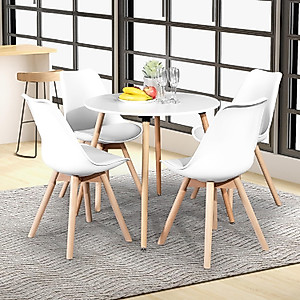 FurnitureR 31.5 inches Round Modern Dining Table for 4 People with Strong Wooden Legs for Home Kitchen Office Living Room Leisure, White