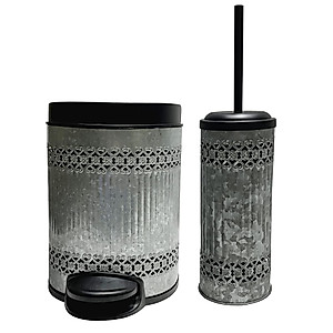 nu steel Laser Cut Galvanised Steel Step Garbage Trash Can & Toilet Brush Holder with Lid: 5 Liter/1.32 gal for The Kitchen, Bathroom, Bedroom, Patio, RV