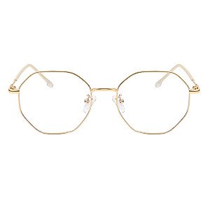 JOVAKIT Polygon Blue Light Blocking Glasses for Women Men Vintage Octagon Square Non-prescription Metal Eyeglasses (Gold 2)
