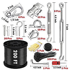 BESTEEL String Light Hanging Kit with 200 Feet Nylon Coated Stainless Steel 304 Wire Rope, String Lights Suspension Kit Included Enough Accessories, Humanized Collocation, Easy to Install