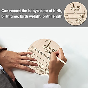 Mayyi Newborn Birth Announcement Sign,Personalized Newborn Handprint and Footprint Sign,Custom Engraved Wooden Baby Name Sign,Newborn Photo Props, Hello World Newborn Announcement for Hospital