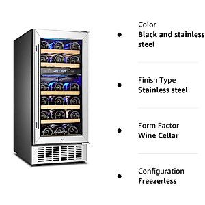 AAOBOSI 28 Bottles Wine Fridge, 15 Inch Dual Zone Wine Cooler with 6 Adjustable Shelves and Safety Lock, Digital Touch Screen, Low Noise Compressor Wine Refrigerator, Temperature Memory Function