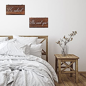 Blulu 2 Pieces He Asked She Said Yes Wall Decor Wood Hanging Engagement Decor Rustic Couple Wall Art Handmade Engagement Wedding Signs Announcement Keepsake Photo Prop Sign for Engagement Party Decor
