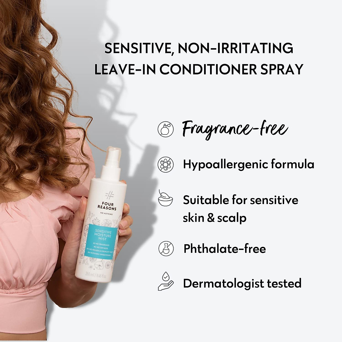 No nothing Very Sensitive Moisture Mist - Moisturizing and Conditioning Leave-in Mist | Unscented, Vegan, Hypoallergenic, Sensitive Detangling spray - 8.5 fl oz (New Packaging)