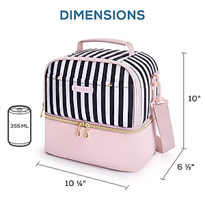 TOURIT Lunch Bag Women Double Deck Lunch Box Insulated Lunch Cooler for Women Men Work, Pink Stripes