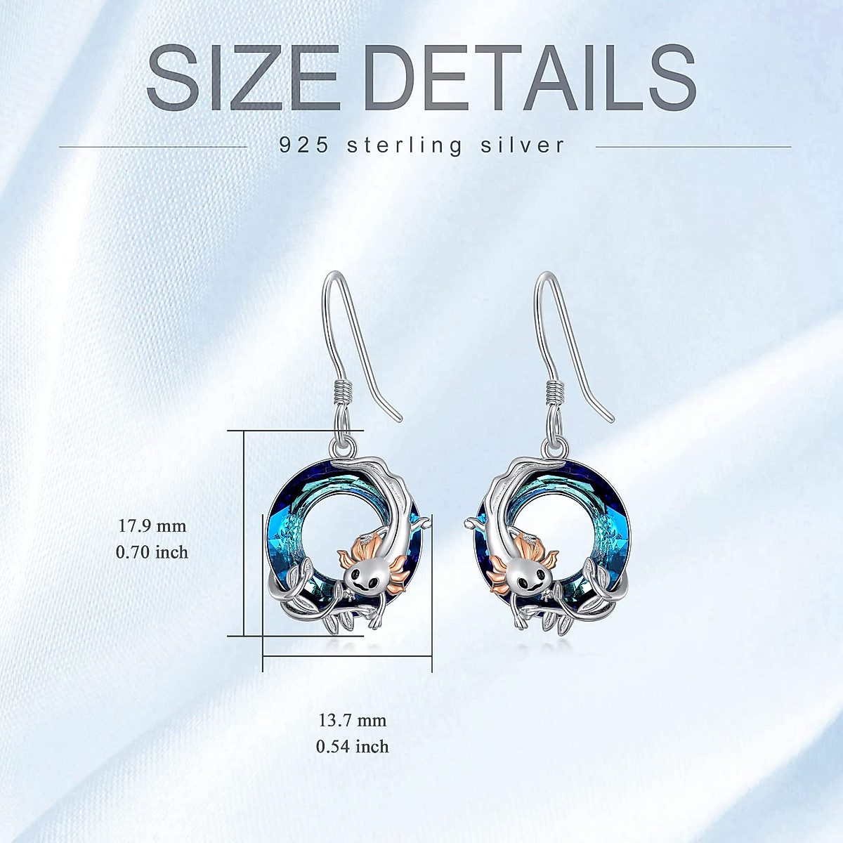YAFEINI Axolotl Dangling Earrings 925 Sterling Silver Axolotl Blue Crystal Earrings Axolotl Jewelry Gifts for Women