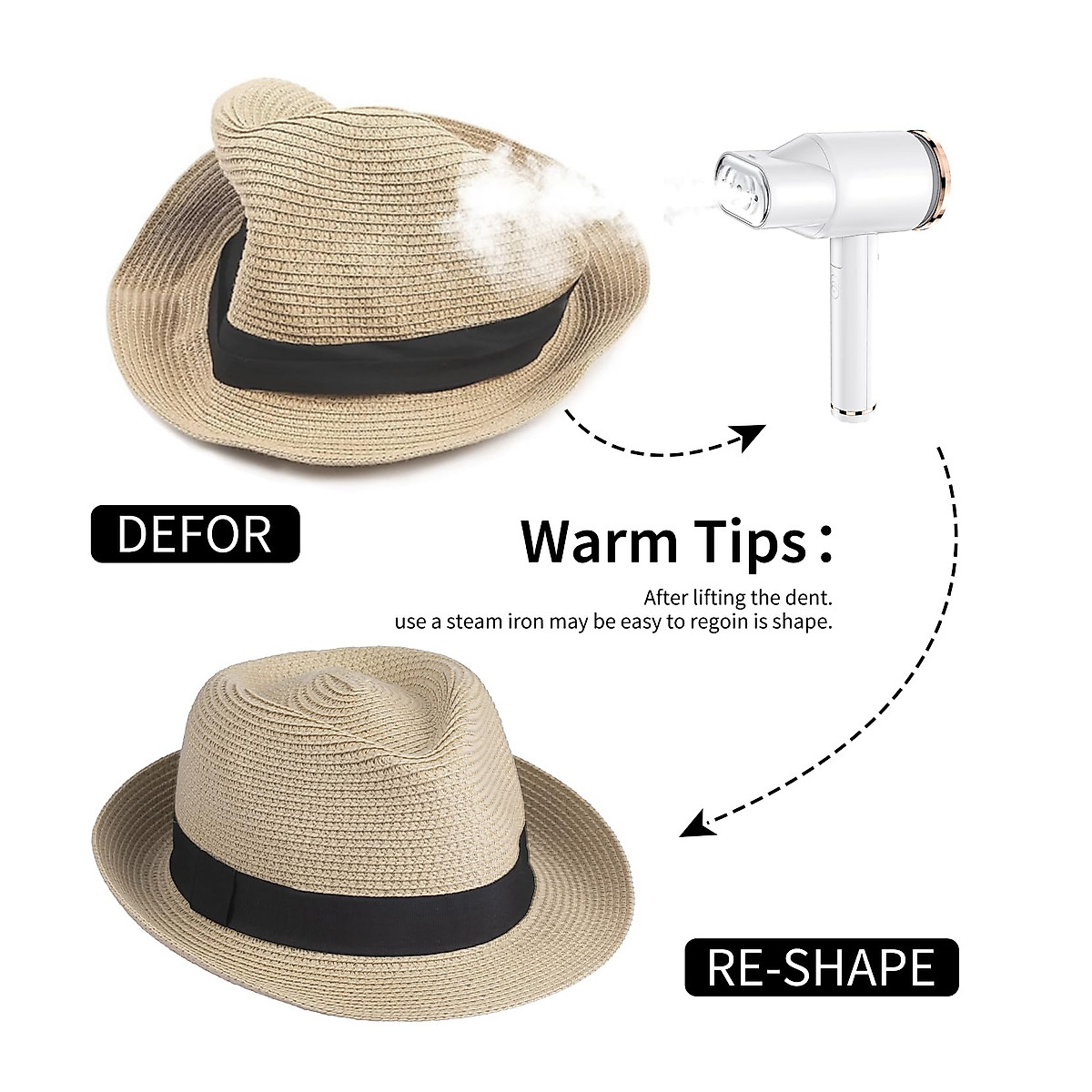 DressVoguer Straw Fedora Hat for Women Men Short Brim Panama Hat Roll Up Trilby Summer Beach Sun Hat UPF 50+ Beige