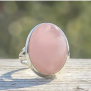 Awmnjtmgpw 925 Sterling Silver Retro Simple Pink Gem Ring Moonstone Opal Ring Ladies Precious Wedding Engagement Birthday Ring Size 6-10 (Size 7)