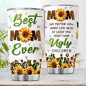 Mothers Sunflower Handle Tumblers Coffee For Funny Women Mother Mama Day Cups Insulated, Best Mom Ever, Tumbler 20 Oz With Lid And Straw, Best Mom Ever Gifts