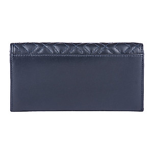 Zinda Genuine Leathers Women’s Wallet Long Purse Flap Over RFID Protection Quilted (Navy)