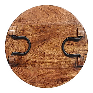 Wood party serving platter round cheese board tray wine crackers meat 14 inch circle