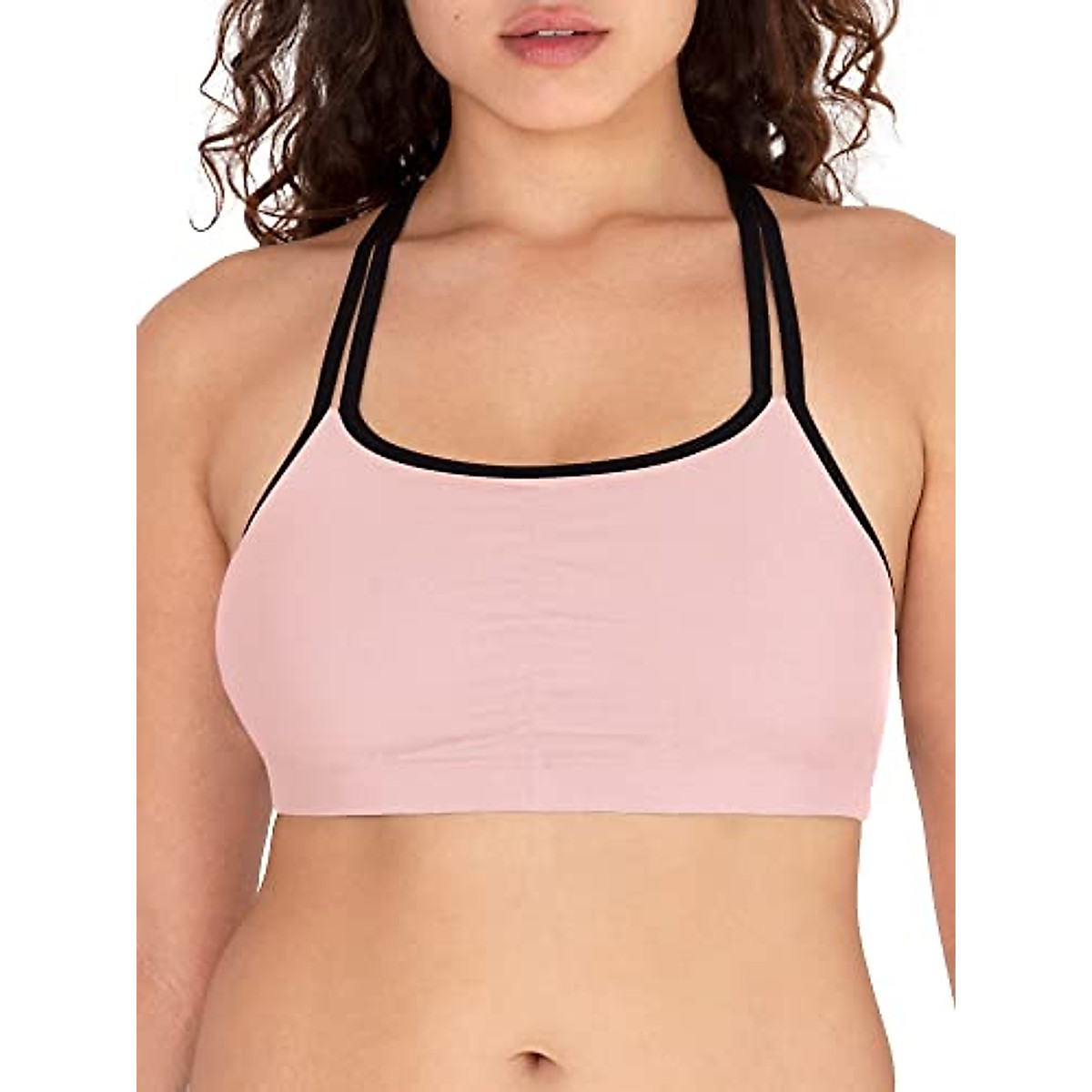Fruit of the Loom Women's Spaghetti Strap Cotton Sports Bra-All-Day Comfort & Easy Movement, Petite Modern Camo/White/Black Hue/Blushing Rose with Black/Charcoal/Black Hue, 42