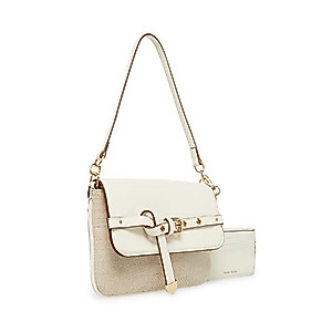 Anne Klein womens Flap With Card Case canvas shoulder baggette, White, One Size US