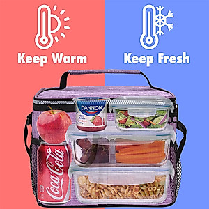 OPUX Insulated Lunch Box for Women Girls, Leakproof Thermal Lunch Bag Cooler Work Office School, Soft Reusable Lunch Tote with Shoulder Strap, Adult Kid Lunch Pail Kit, Purple