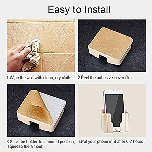 Phone Holder Wall Mounted, Cellphone Stand Charging Holder Bracket Shelf Wall Mount Adhesive Mobile Phone Wall Charger Holder and Remote Control Stand Multipurpose Storage Box (Gold)