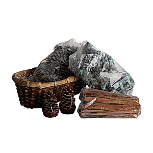 Plow & Hearth Fire Starter Basket with Fatwood, Color Cones and Wax Cones