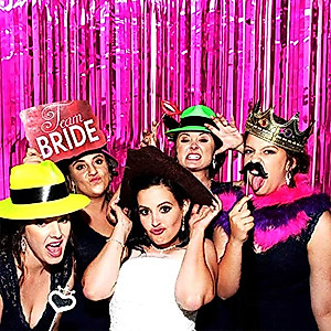 HalloweenDecorate 4 Pack Fuchsia Foil Fringe Curtain Backdrop,3.28Ft x 8.2Ft Metallic Tinsel Foil Fringe Streamer Curtains for Party,Photo Booth Props,Birthday,Graduation Decoration Party Supplies