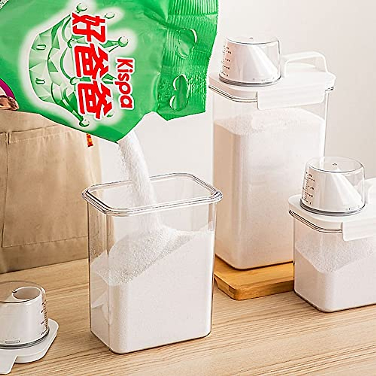 CHDHALTD 1100ml/1800ml/2300ml Laundry Detergent Dispenser, Washing Powder Container Airtight Storage Bucket Laundry Detergent Powder Box(M)