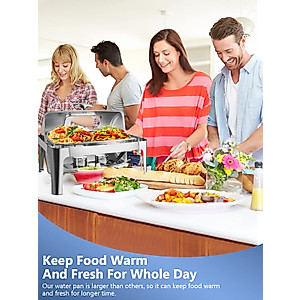 Granvell Rectangular Roll Top Chafing Dish Buffet Set, Catering Food Warmer for Parties, Wedding, Birthday, Christmas, 1 Full Size & 2 Half-Size Chafing Server Dish, 14QT Water Pan