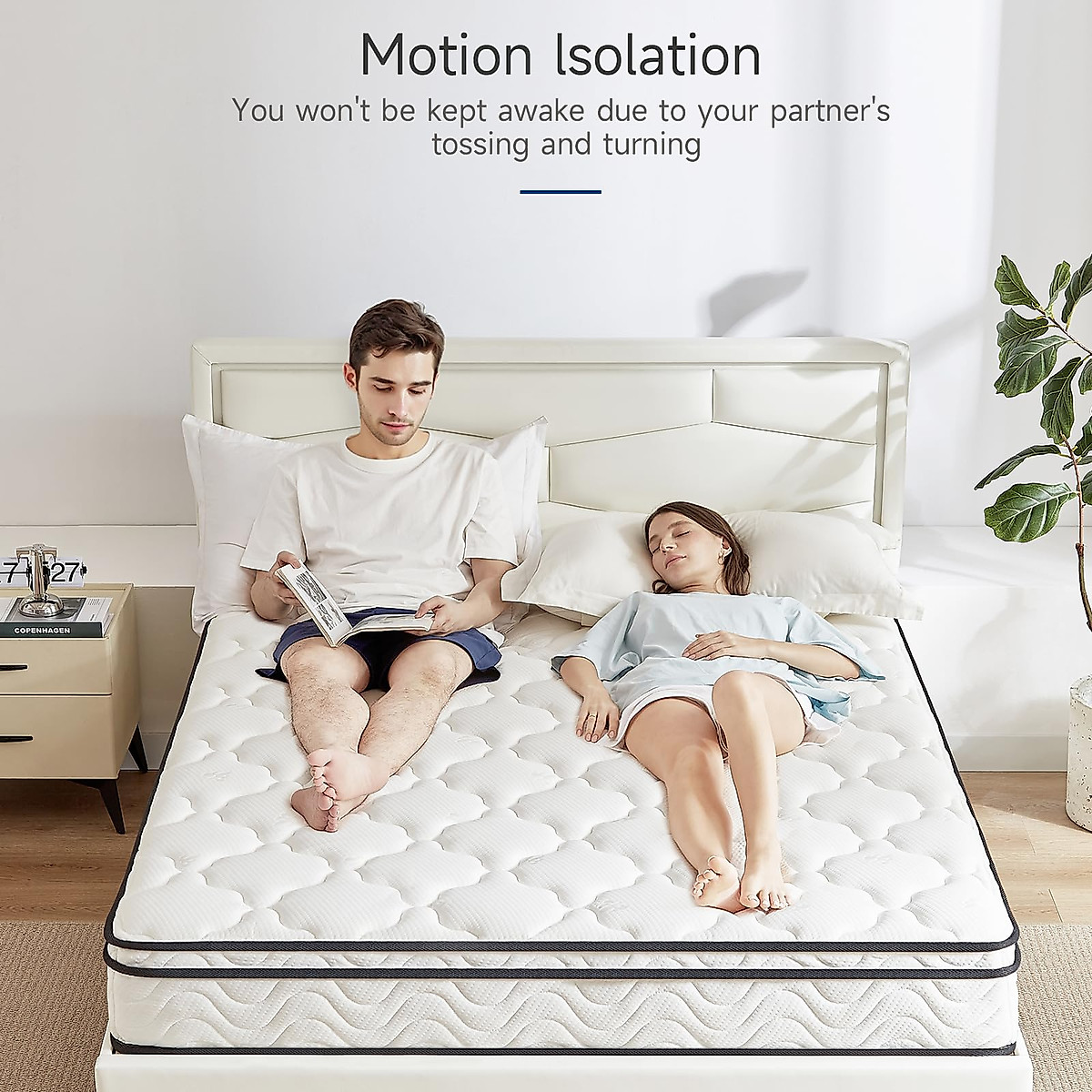 ONBRILL Queen Size Mattress, 10 Inch Hybrid Mattress with Gel Memory Foam,Non-Fiberglass, Medium Firm Soft and Comfort White Mattress,CertiPUR-US