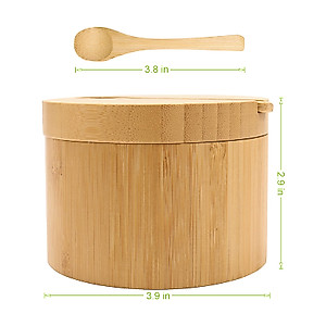 HTB Bamboo Salt Cellar Set with Spoon, Kitchen Spice Containers with Magnetic Swivel Lids, 2 Seasoning Containers Set Engraved with S and P