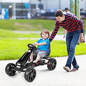 Costzon Kids Go Kart, 4 Wheel Powered Ride On Toy, Outdoor Racer Pedal Car with Clutch, Brake, EVA Rubber Tires, Adjustable Seat Gifts for Children(Black)