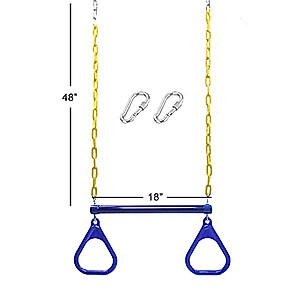 17.6" Monkey Bars for Kids Swing Set Accessories Outdoor - Trapeze Swing Bar for Playground Accessories with 48" Coated Chains 2 Snap Hooks - Hanging bar for Kids Jungle Gym Accessories (Blue)